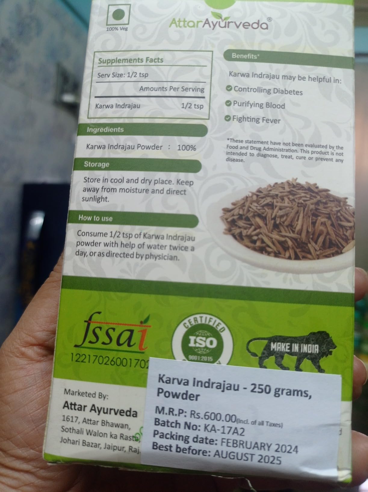 Buy Attar Ayurveda Karva Indrajau - Indrajav - Holarrhena Pubescens for ...