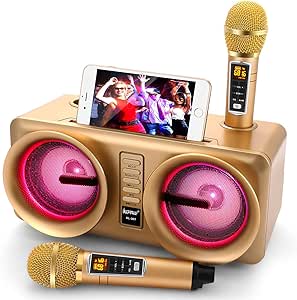 ALPOWL Karaoke Machine for Kids Adults with 2 UHF Wireless Microphone, Portable Bluetooth ...