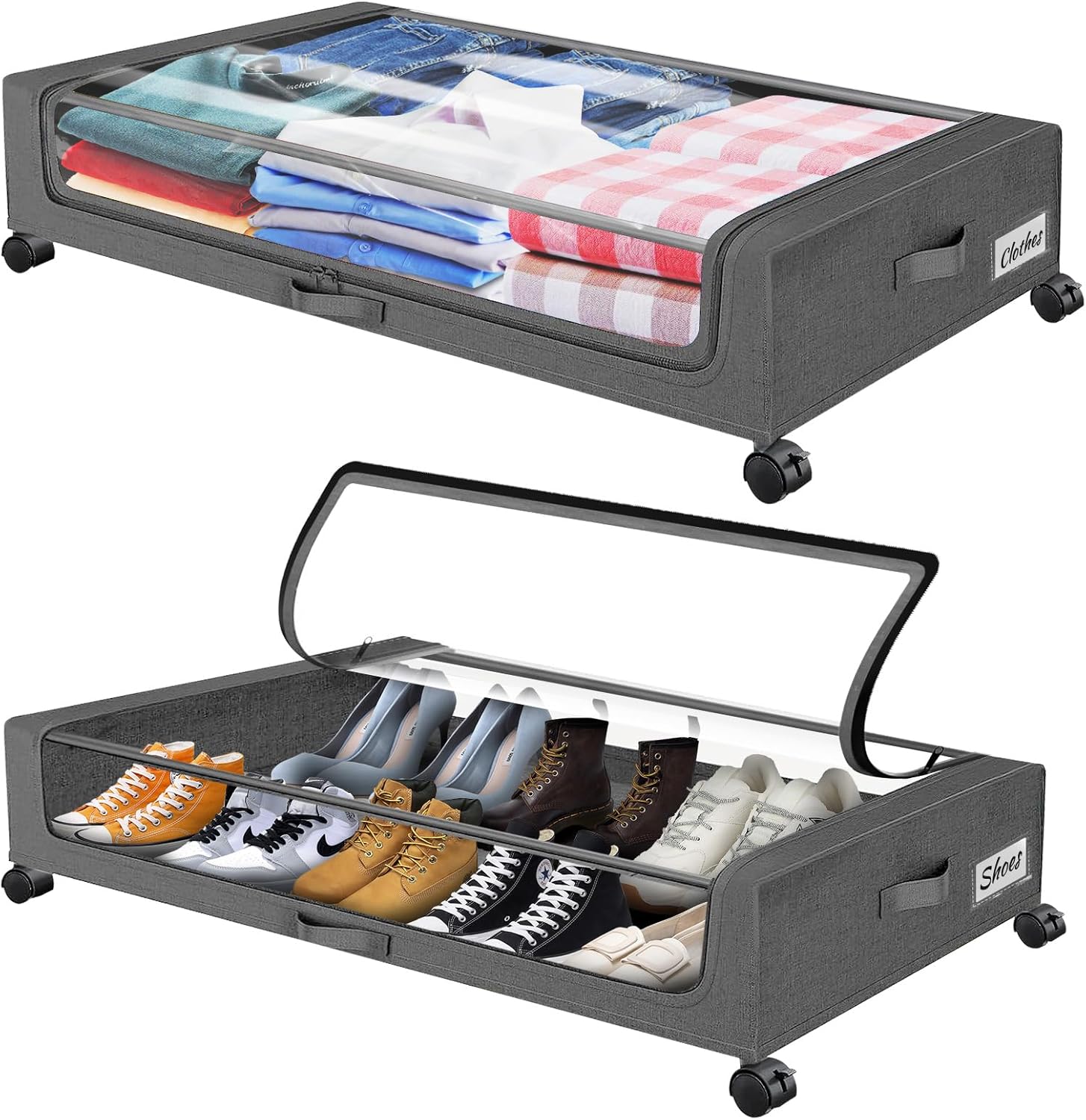 Amazon.com: INVOCOO 2 Pack Under Bed Storage with Wheels, 37L Large ...