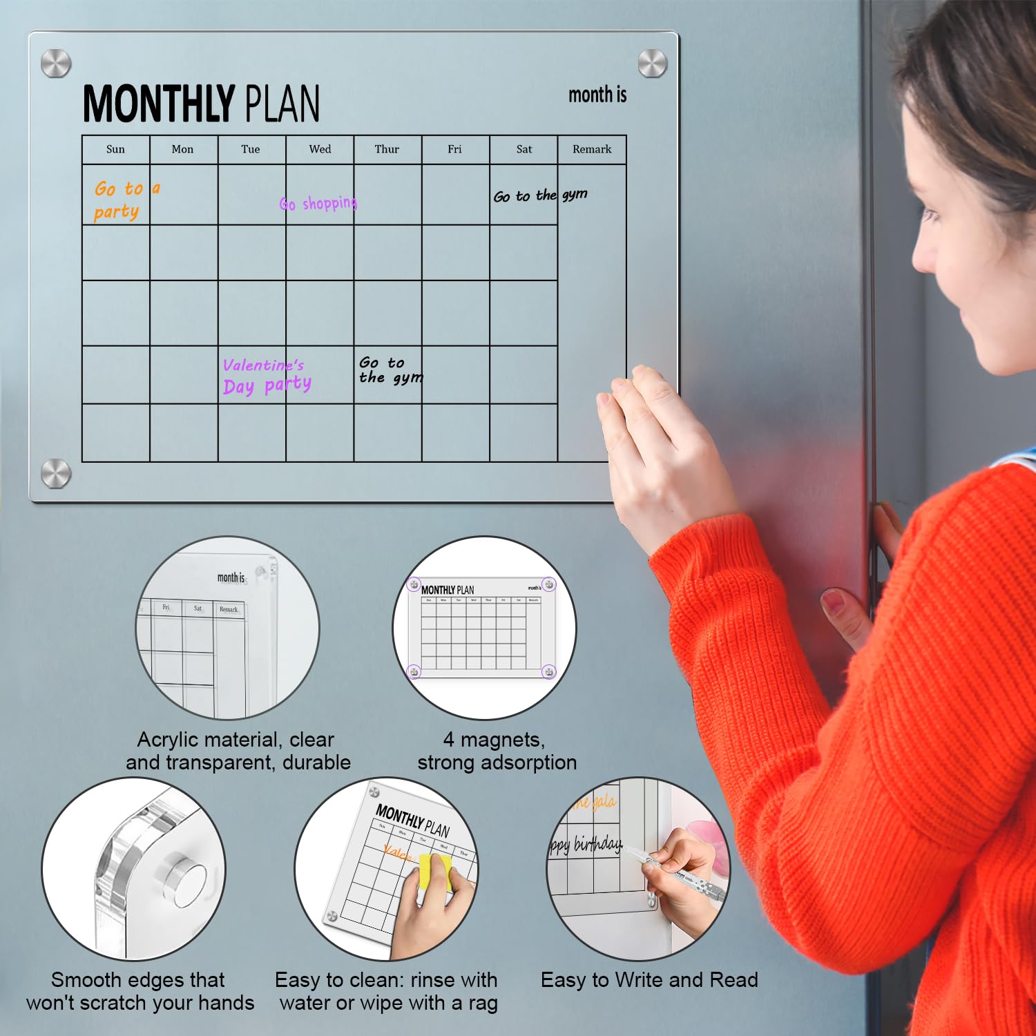 DARENYI Magnetic Fridge Planner, Magnetic Fridge Calendar Clear Acrylic ...