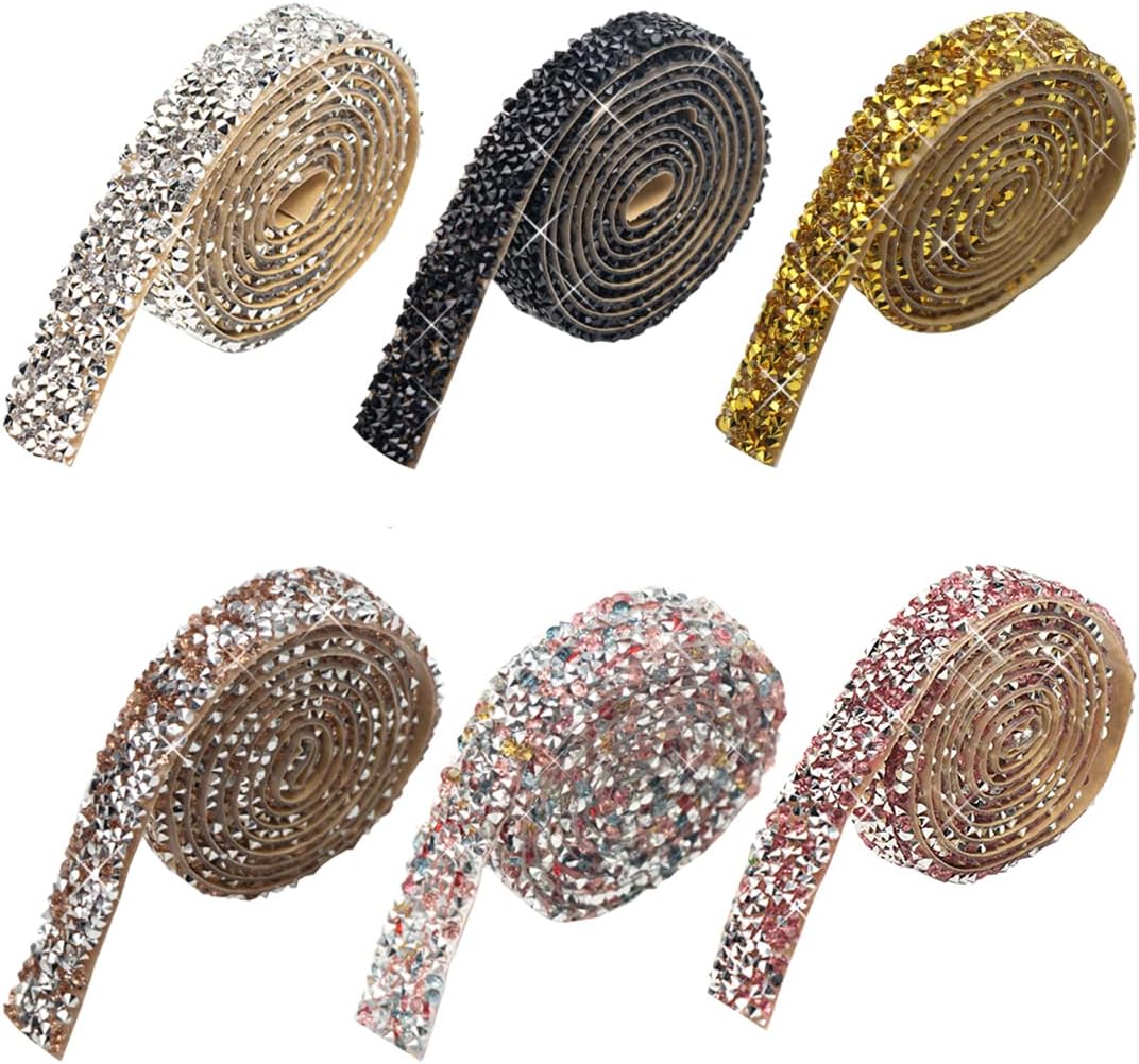 Amazon.com: 6 Rolls Rhinestone Ribbon,Crystal Self Adhesive Ribbon ...