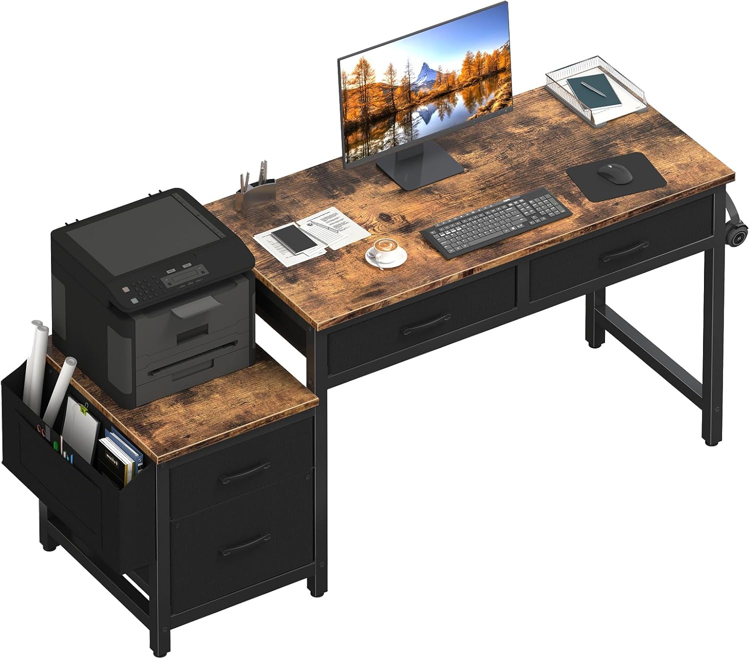 Amazon.com: Lufeiya Computer Desk with Fabric File Drawers Cabinet, 57 ...
