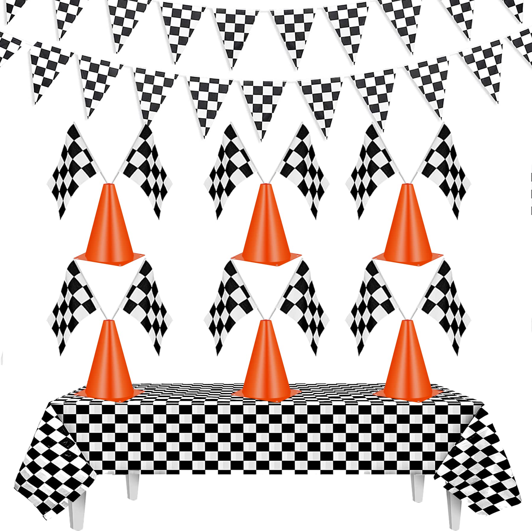 Amazon.com: 6 Traffic Cones With Hole on Top, 12 Checkered Flags on ...