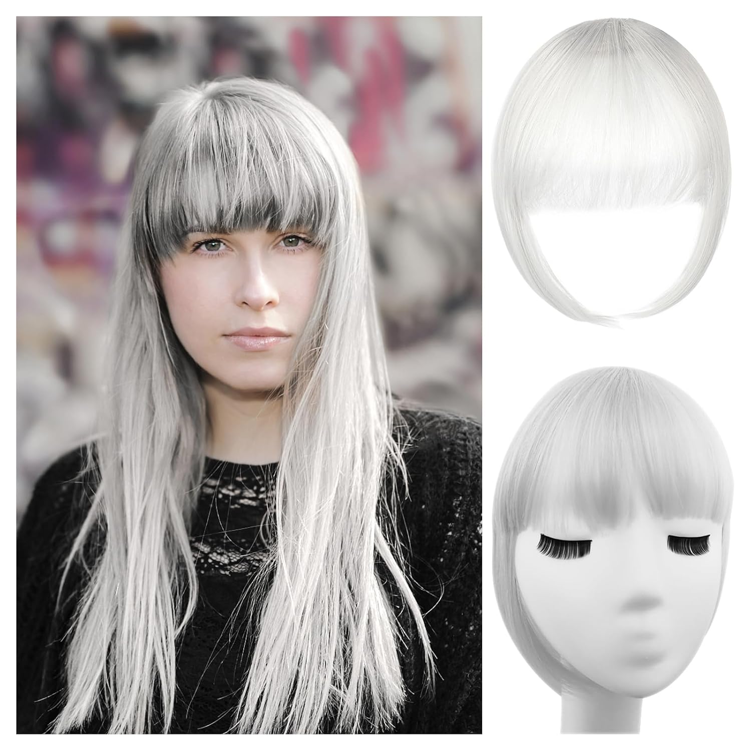 Amazon.com : NAZOFCIH Silver Gray Clip on Bangs - 100% Human Hair ...