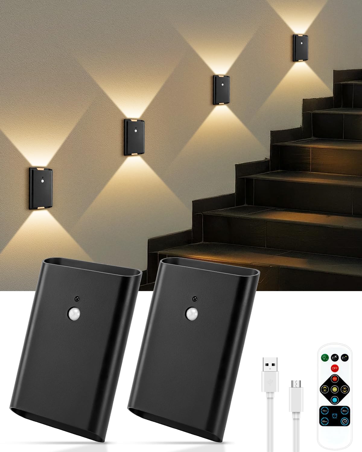 Rechargeable Motion Sensor Wall Sconce Set of 2 – 5000mAh Wireless ...