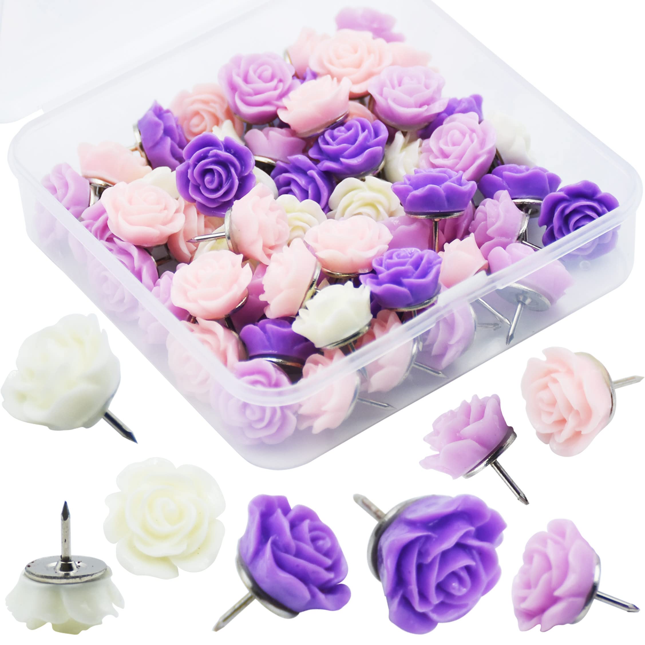 Amazon.com: YOUDEFUL 60Pcs Decorative Pushpins, Purple Rose Flower Push ...
