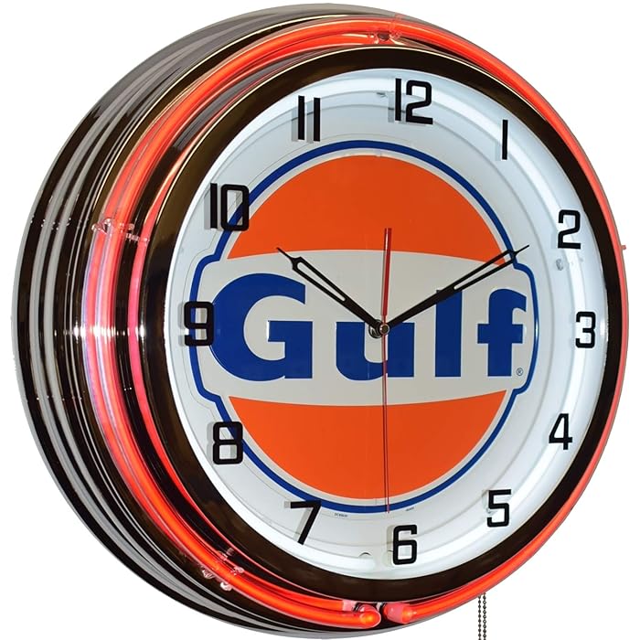 Buy 18" Gulf Gasoline Motor Oil Gas Station Sign Double Neon Clock ...