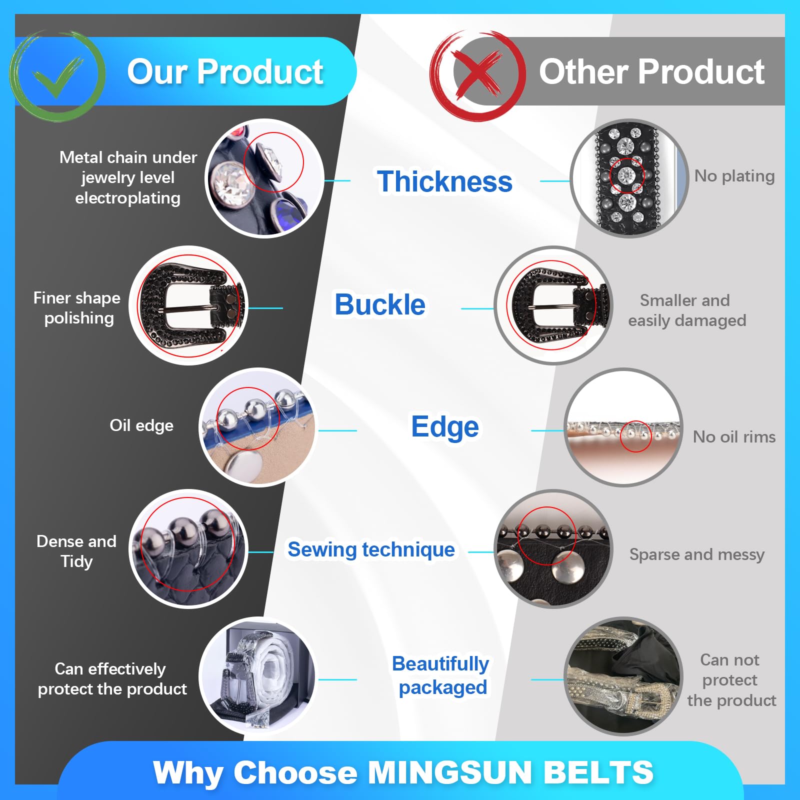 MINGSUN Rhinestones Belt for Men Women, Skulls Belts Western Leather Sparkle Shining Diamond ...