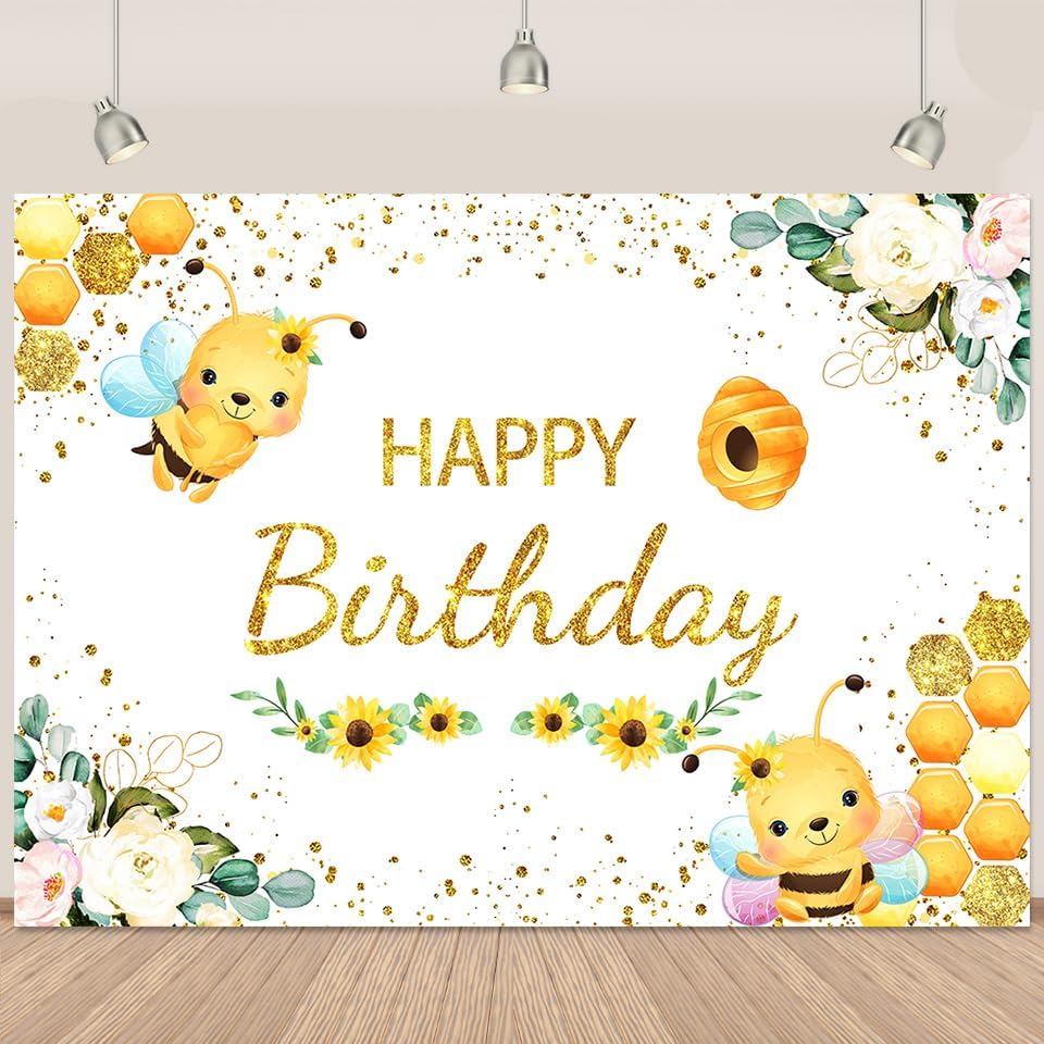 Amazon.com : Happy Birthday Backdrop Bee Theme Birthday Background for ...