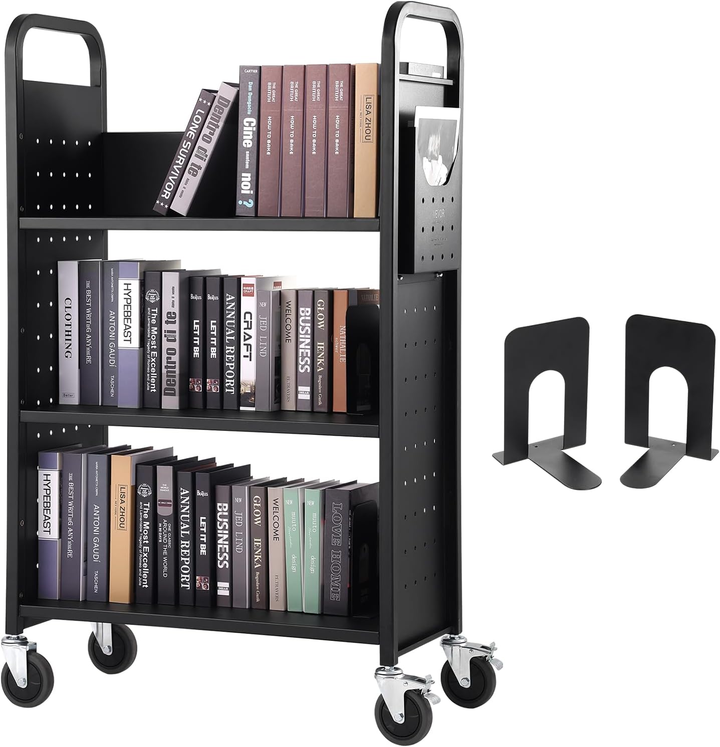 Amazon.com: Rolling Library Book Cart – 34 Inches Tall, 100LBS Capacity ...