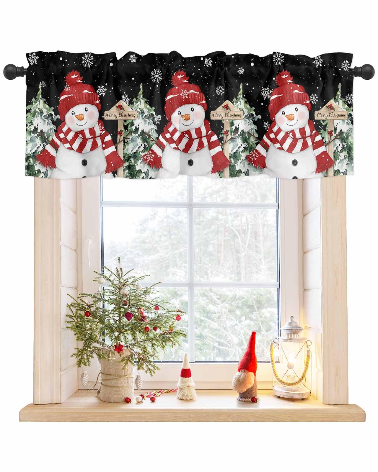 Amazon.com: Lsrtoss Black Red Snowman Christmas Valances for Windows ...