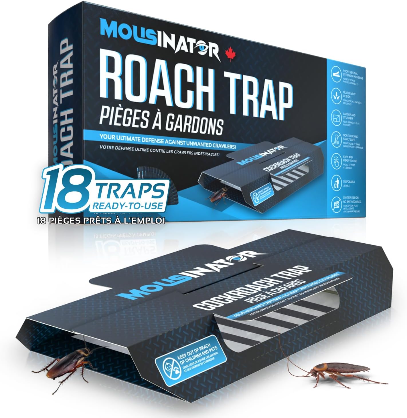 MOUSINATOR Cockroach Traps, 18-Pack, Larger and Multi-Entry Design with ...