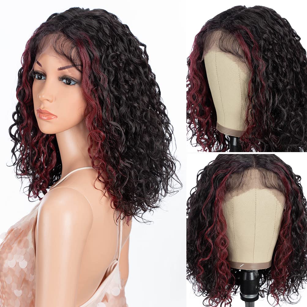 Amazon.com : Style Icon Short Curly Wavy Wig Middle Part Lace Front ...