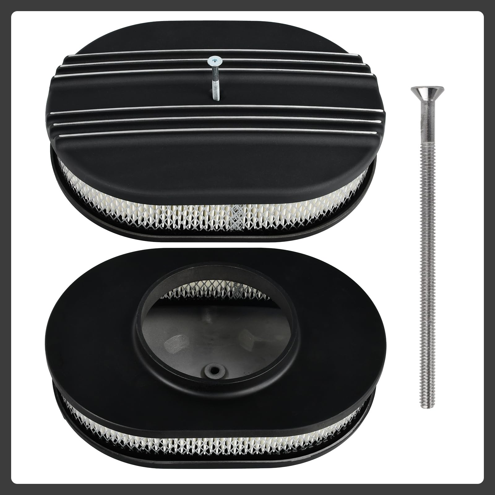 Snapklik.com : TBAPFS 12" Air Cleaner Kit Oval Half Finned Black ...