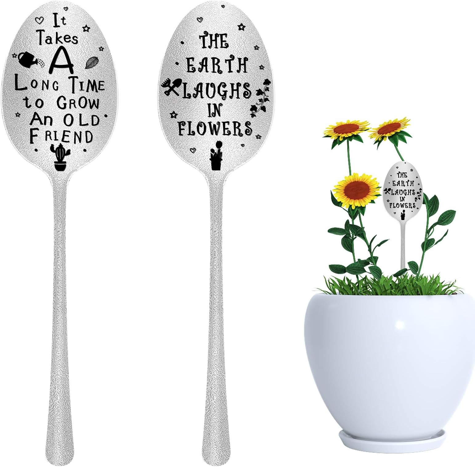 Amazon.com: 2 Packs Garden Marker Friendship Gift, Metal Silver Spoon ...