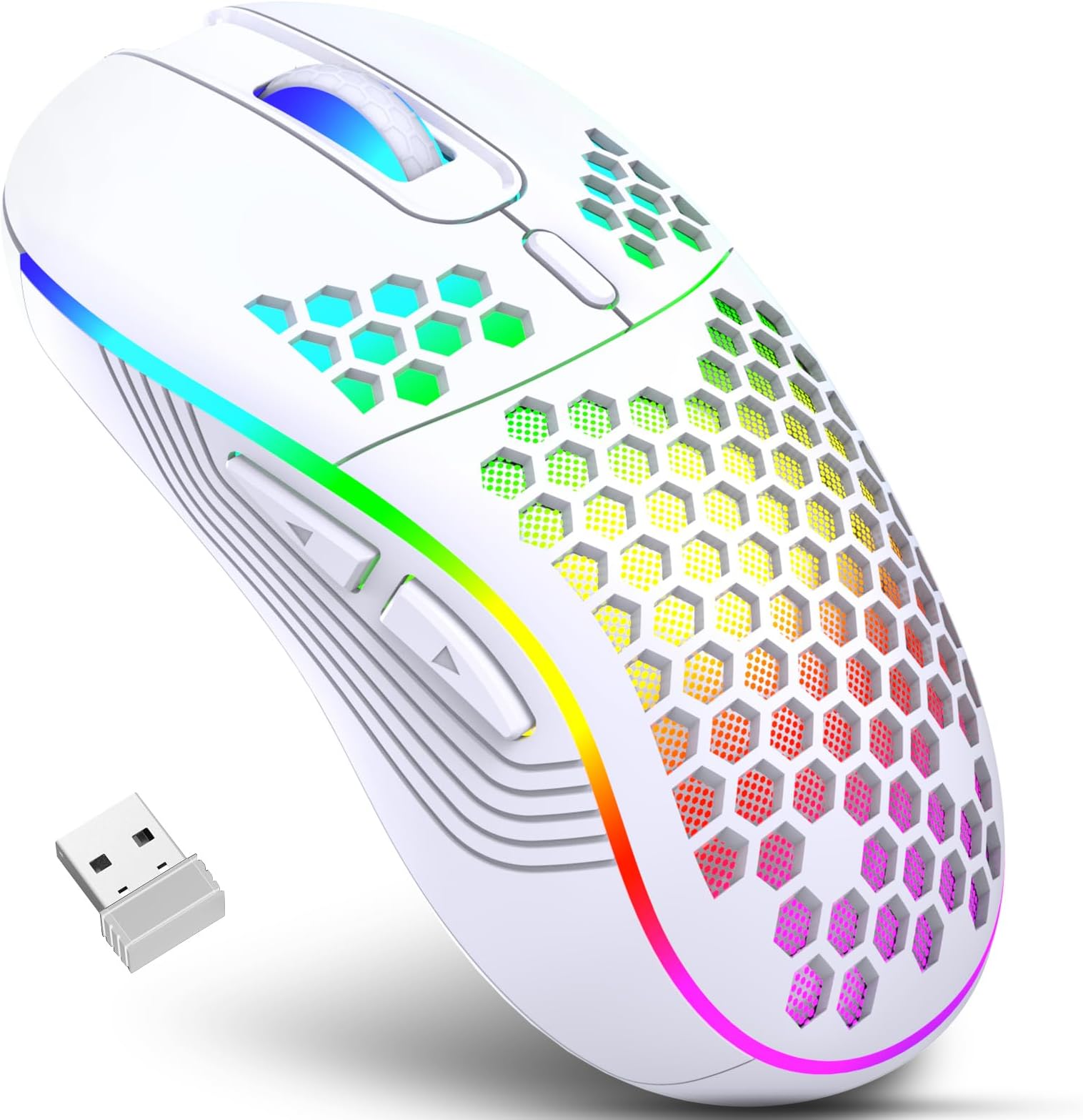 Amazon.com: Wireless Gaming Mouse Honeycomb 2.4G USB Cordless Mouse RGB ...