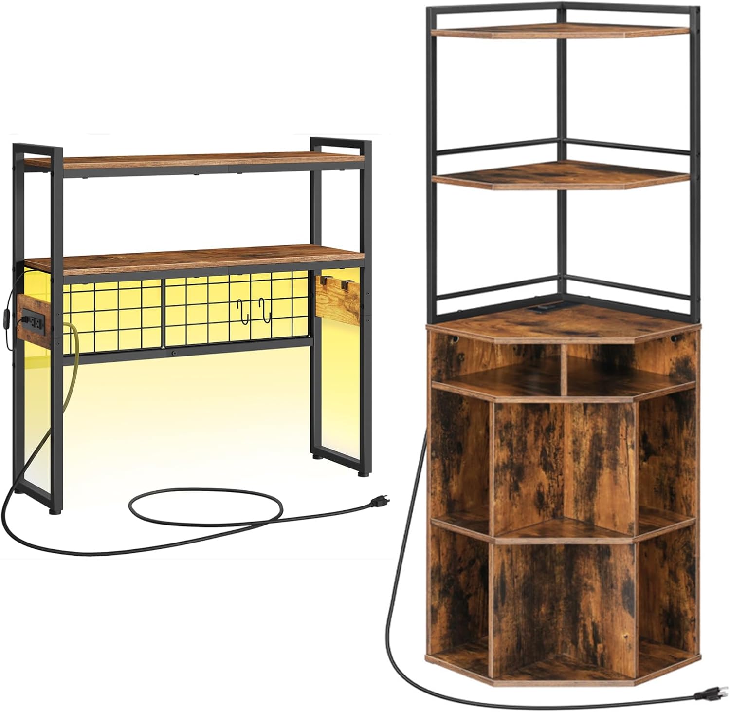 Amazon.com: HOOBRO Desktop Bookcase and Corner Shelf Bundle, 2-Tier ...