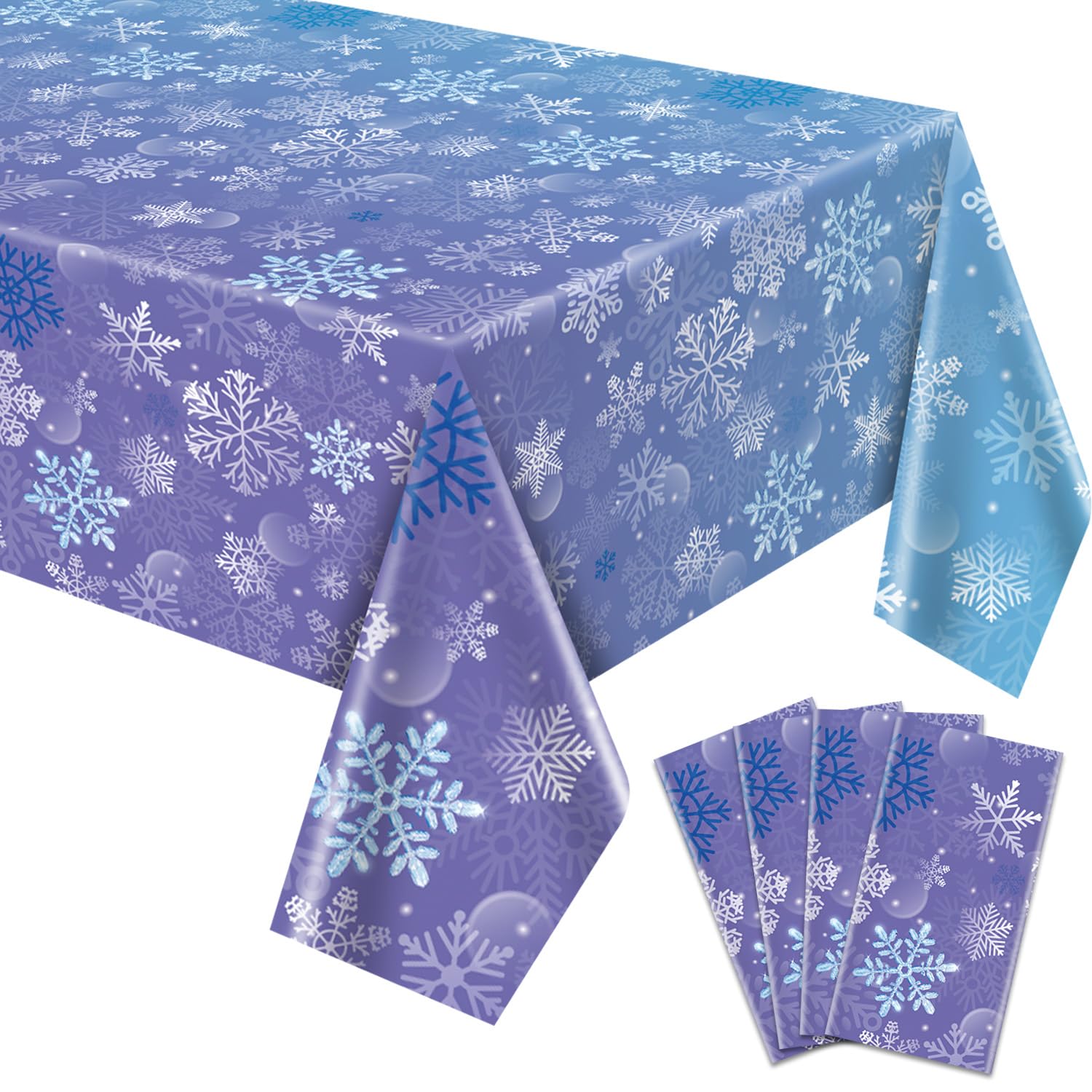 4 Pack Winter Snowflake Tablecloths, 220x130cm Blue and Purple ...