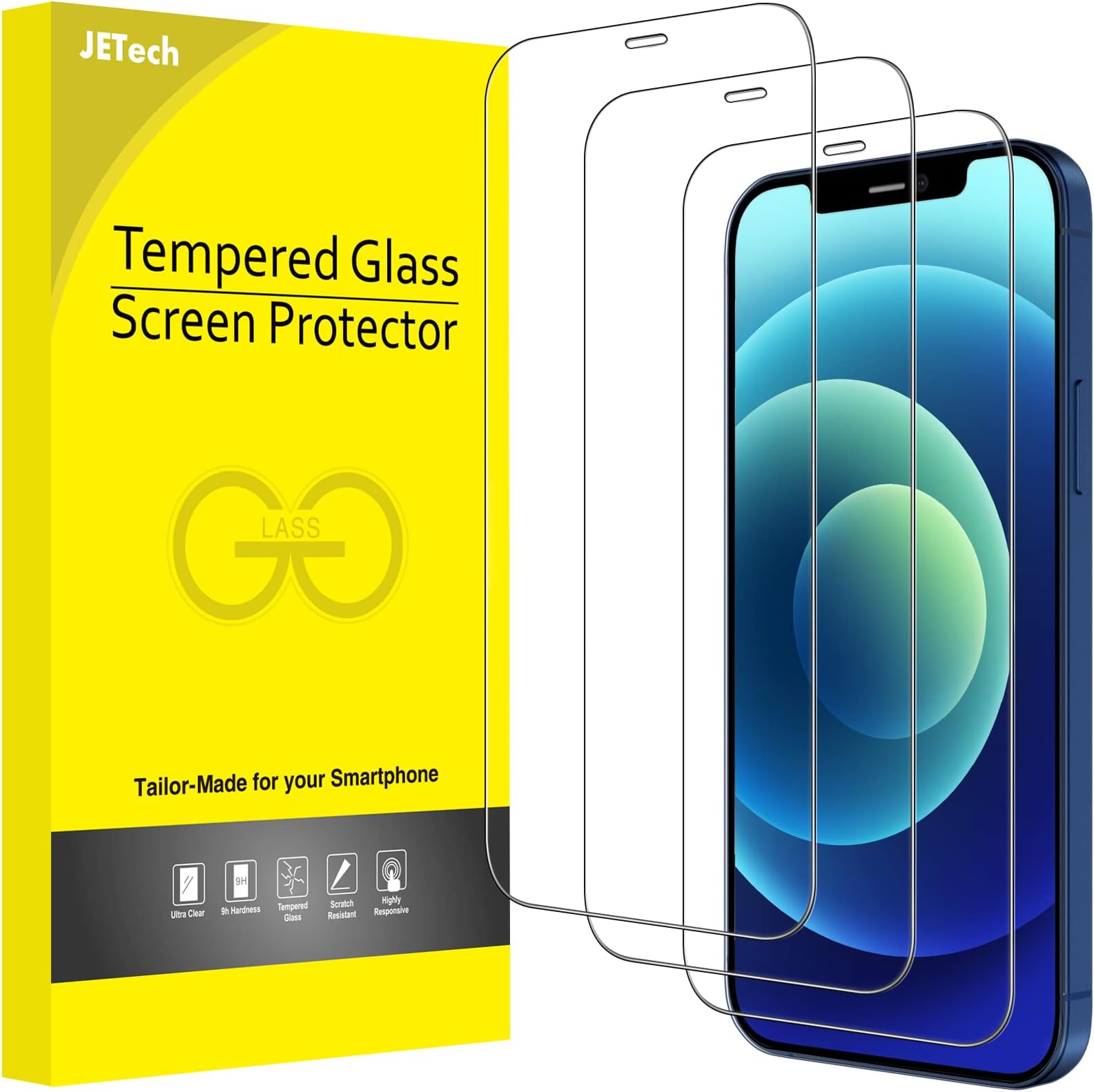 JETech Screen Protector for iPhone 12/12 Pro 6.1-Inch, Tempered Glass ...