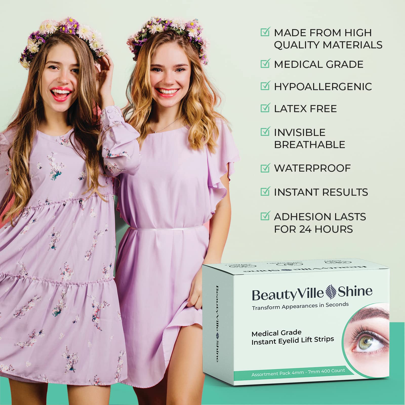 BeautyVille Shine Eyelid Tape - 400 Count of Double Eyelid Lifter ...