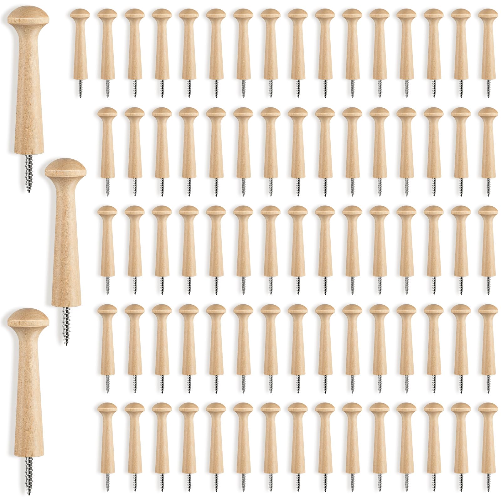 Snapklik.com : 60 Pieces Wooden Shaker Peg Screw-on Pegs 3.62 Inch Long ...