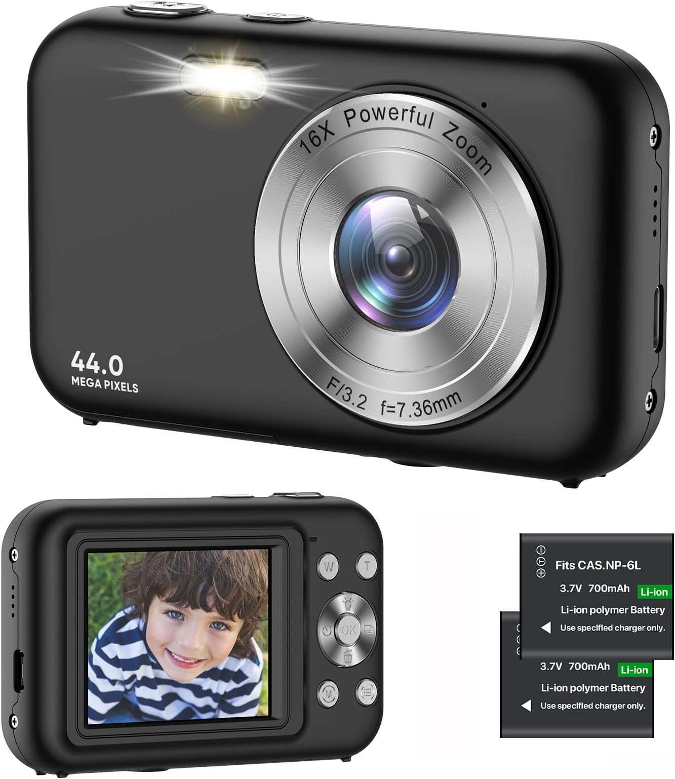 Amazon.com : Digital Camera 1080P Kids Camera with 16X Zoom - 44MP Anti ...
