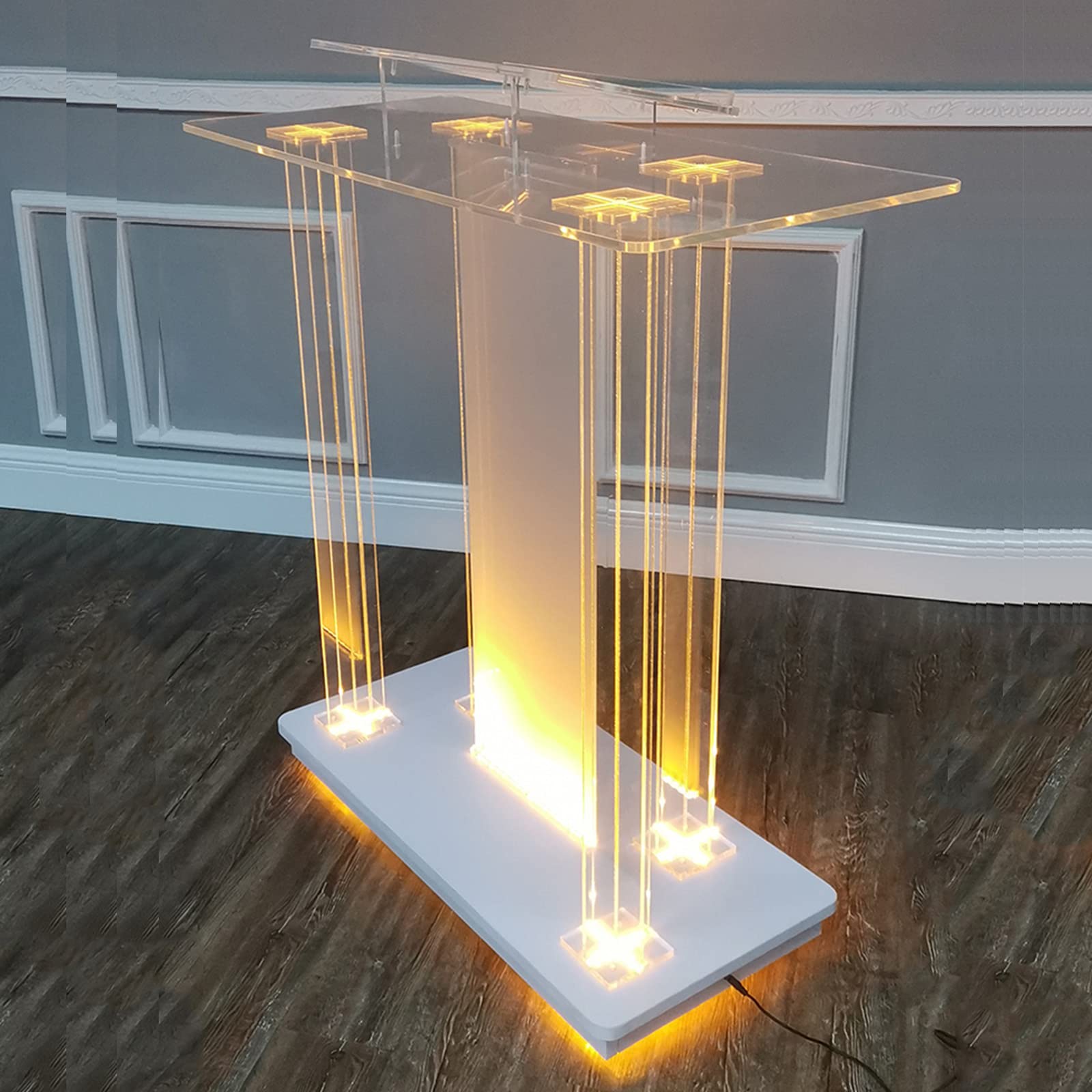 Buy BUYAEAR Transparent Acrylic Podium Stand, Floor Podium With Casters ...