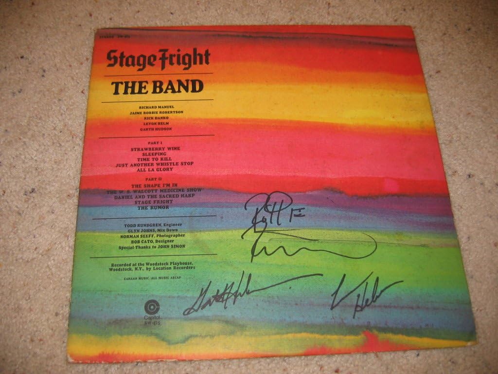 * THE BAND * classic signed "Stage Fright" album cover / UACC RD # 212 ...