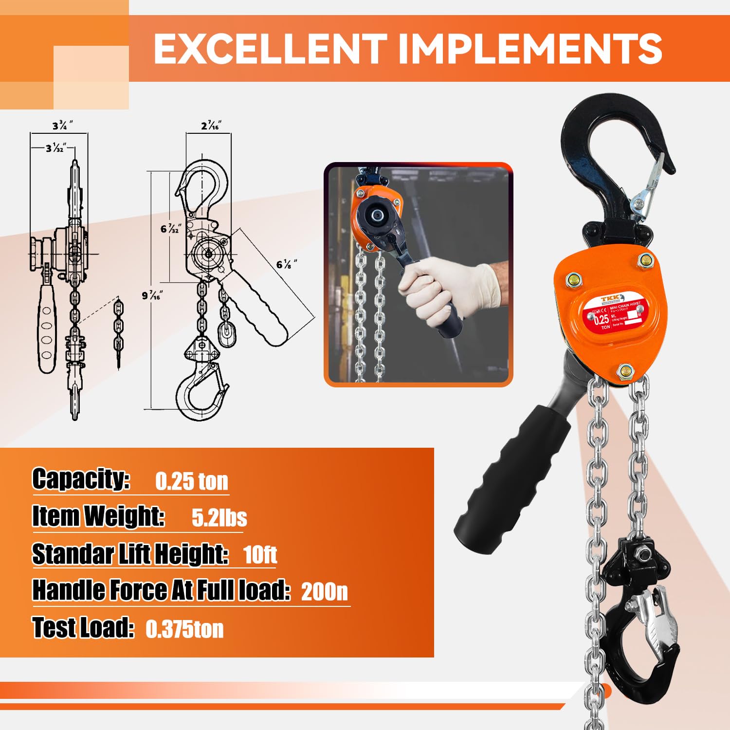 Snapklik.com : Mini Lever Chain Hoist 1/4 Ton - 550lbs Capacity, 10ft ...