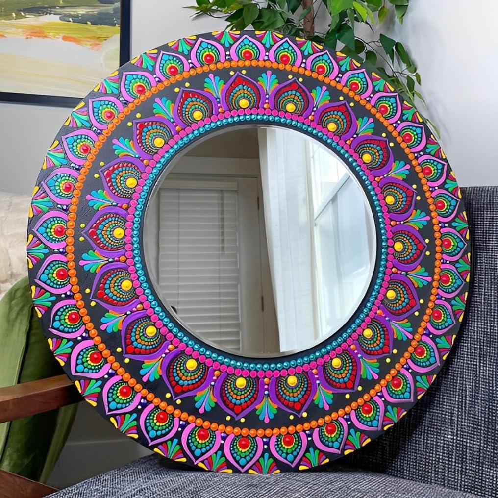 Buy DOT MANDALA MIRROR/Wall hanging/Handcrafted/Made on mdf base with ...