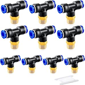 ERGAOBOY 10 pieces 8 mm pipe AD x 1/8 inch BSP branch T piece with plug-in connection for ...