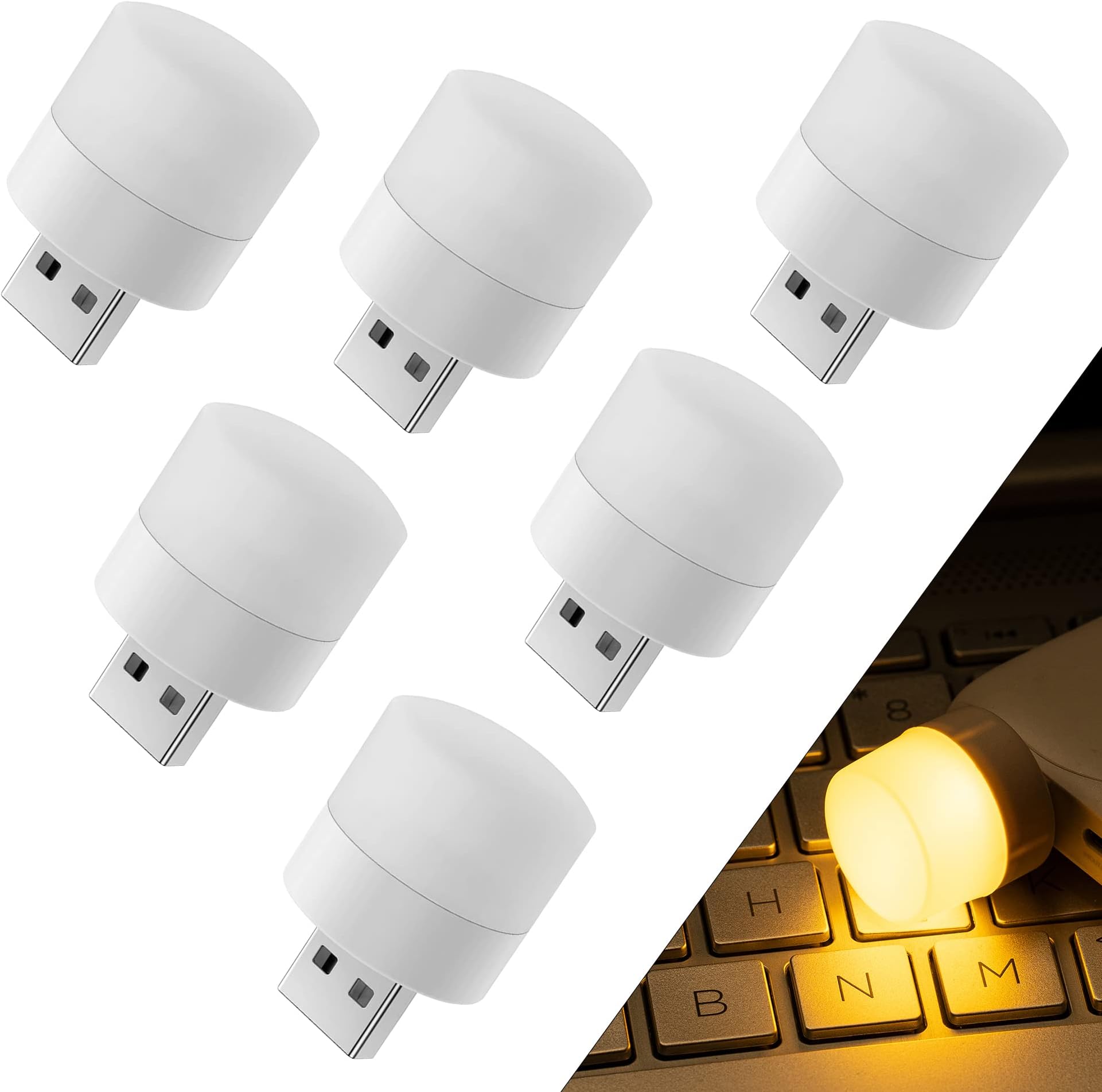 Set of 4,USB Lights by Night, Mini LED Bulb, Plug-in, Warm White ...