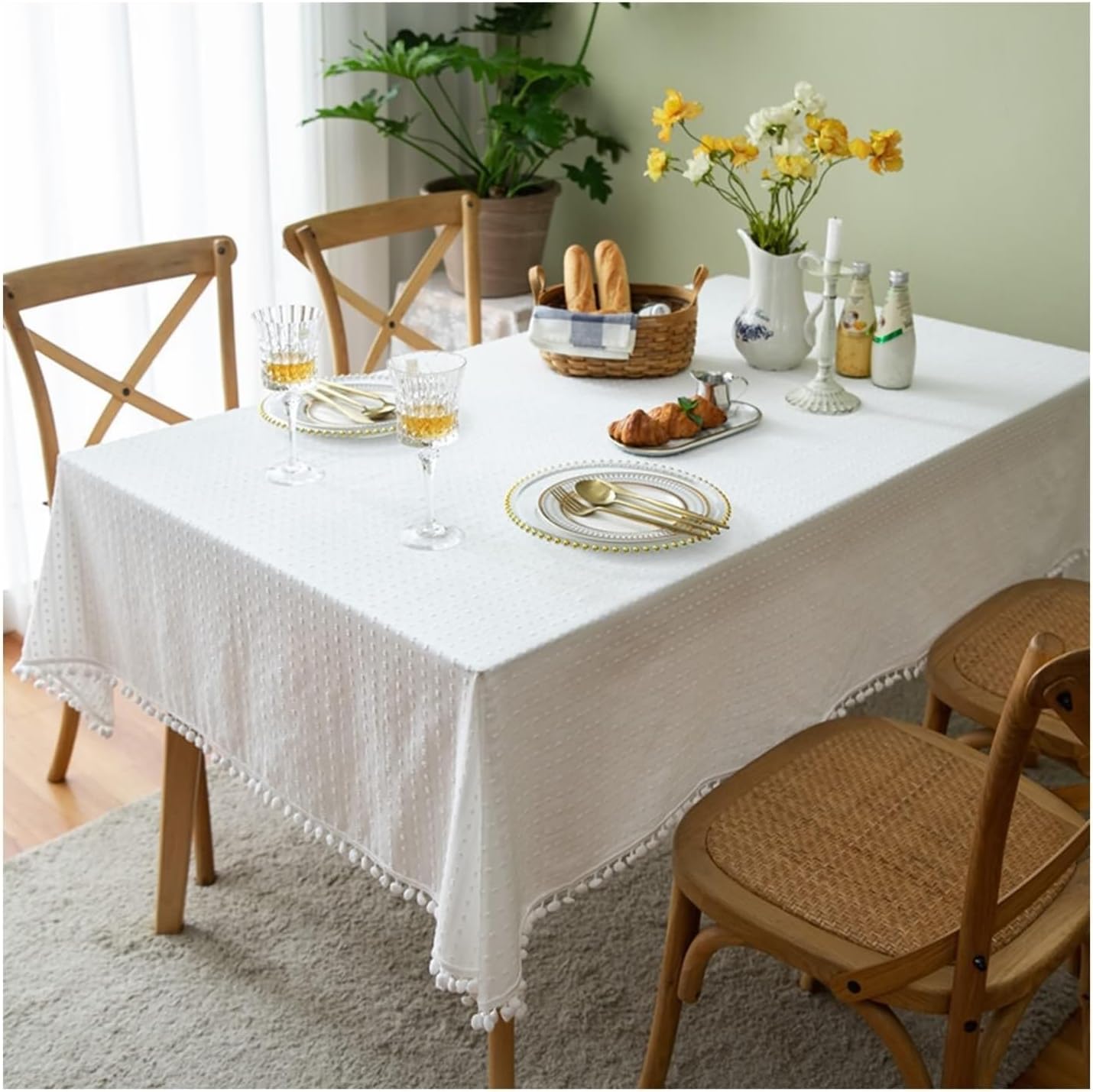 Amazon.com: Dining Table Cloth White, Cloth Table Cloths Rectangle ...