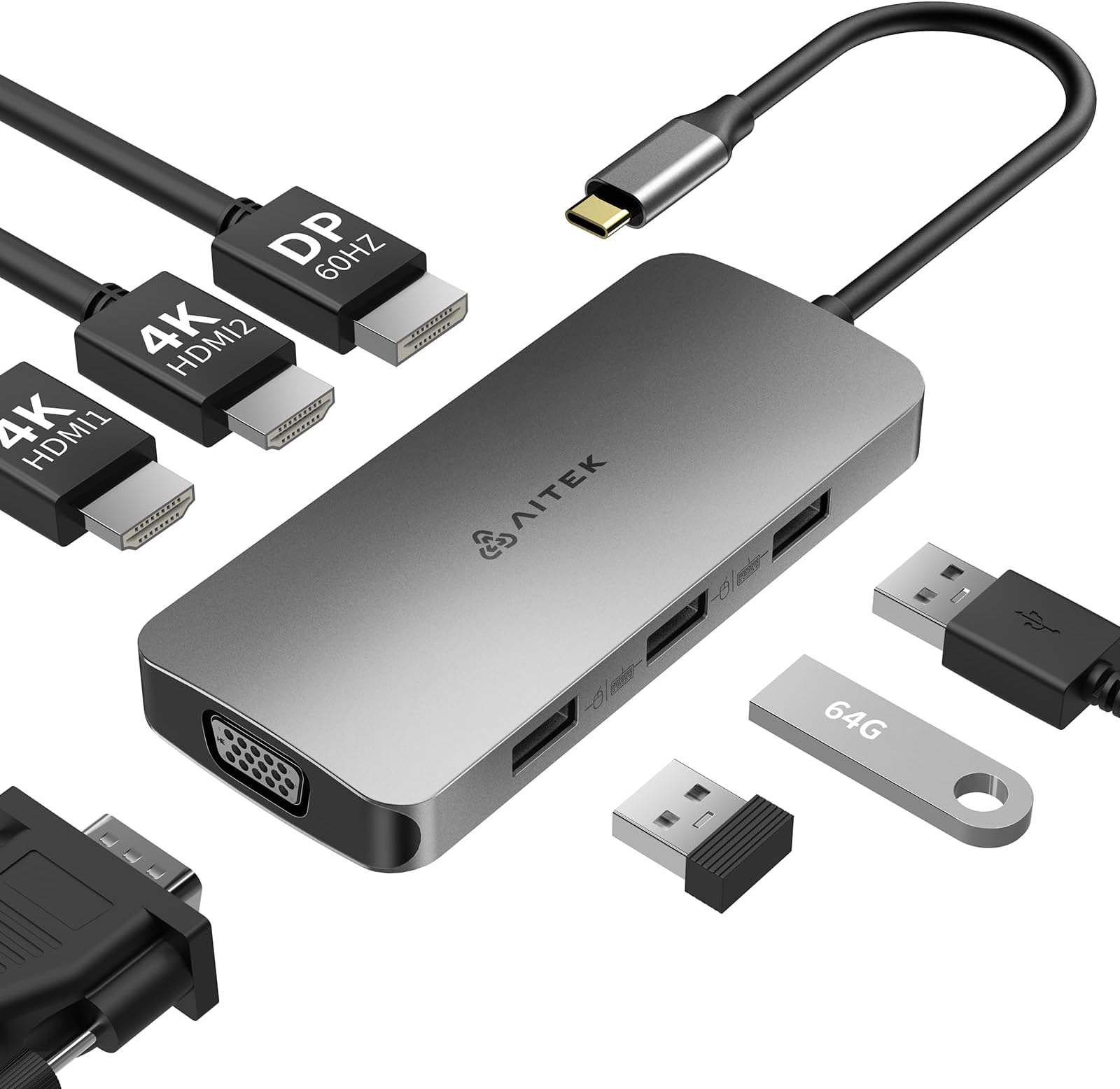 USB C Docking Station, 2 HDMI+Displayport+VGA Quad Multi Monitor ...