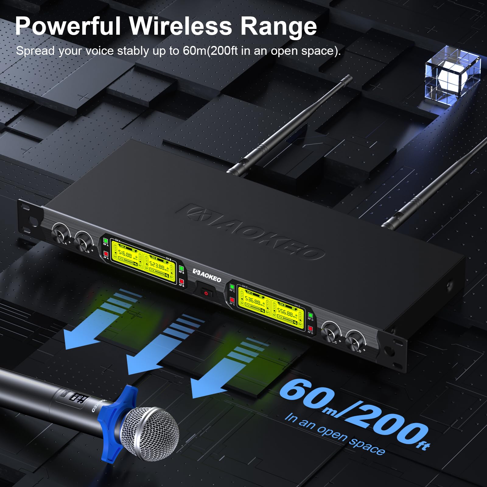 Snapklik.com : Aokeo Wireless Microphones System, 4 Channel UHF Wireless Mics