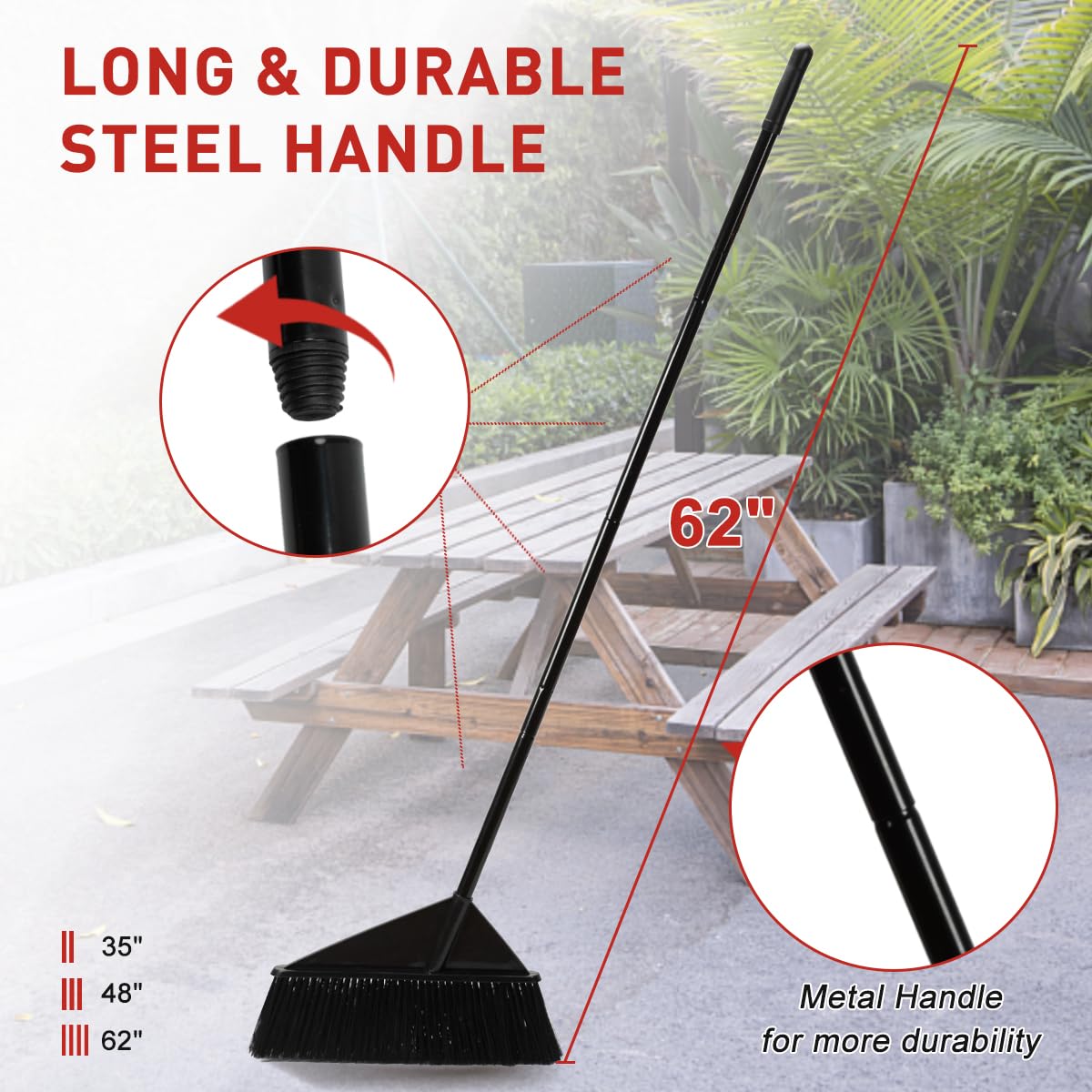 Snapklik.com : Outdoor Broom Heavy Duty 62” Long Handle Brooms For Sweeping Outside Stiff ...