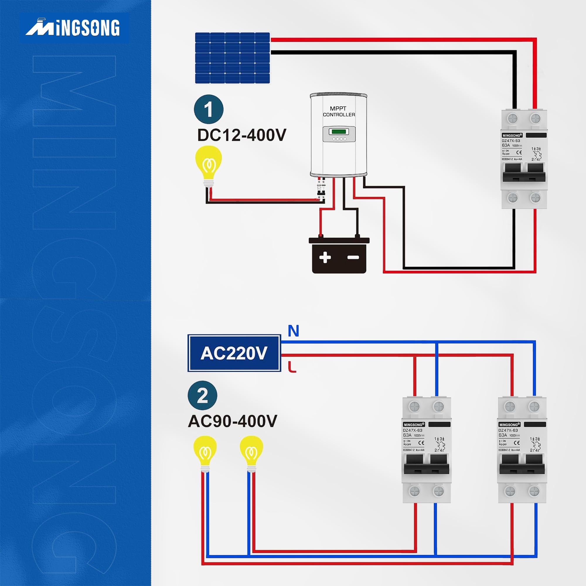 Snapklik.com : MINGSONG Solar Panels Disconnect Switch 63Amp DC Solar ...