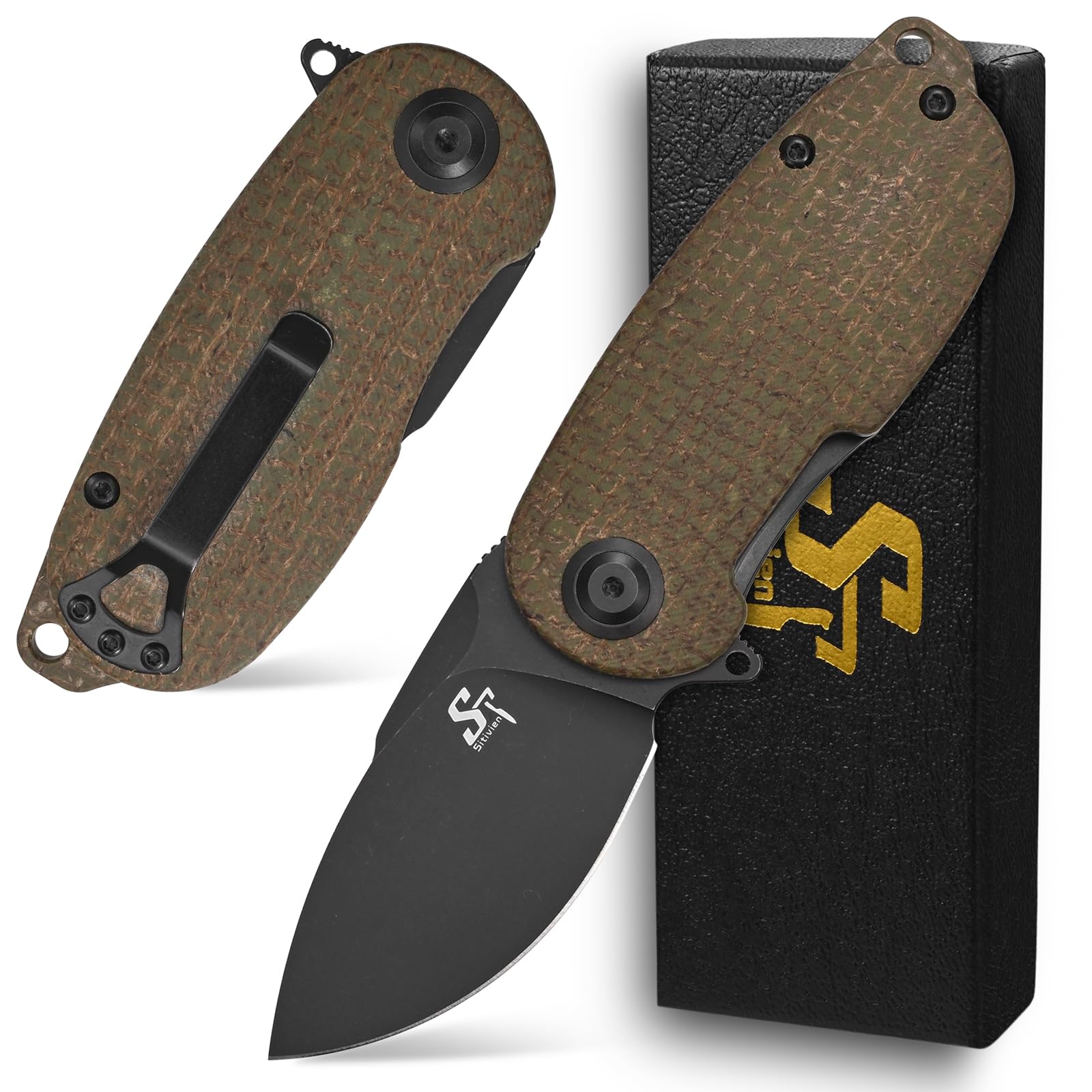 Amazon.com : Sitivien ST150 Pocket Folding Knife,Sandvik 14C28N Black ...