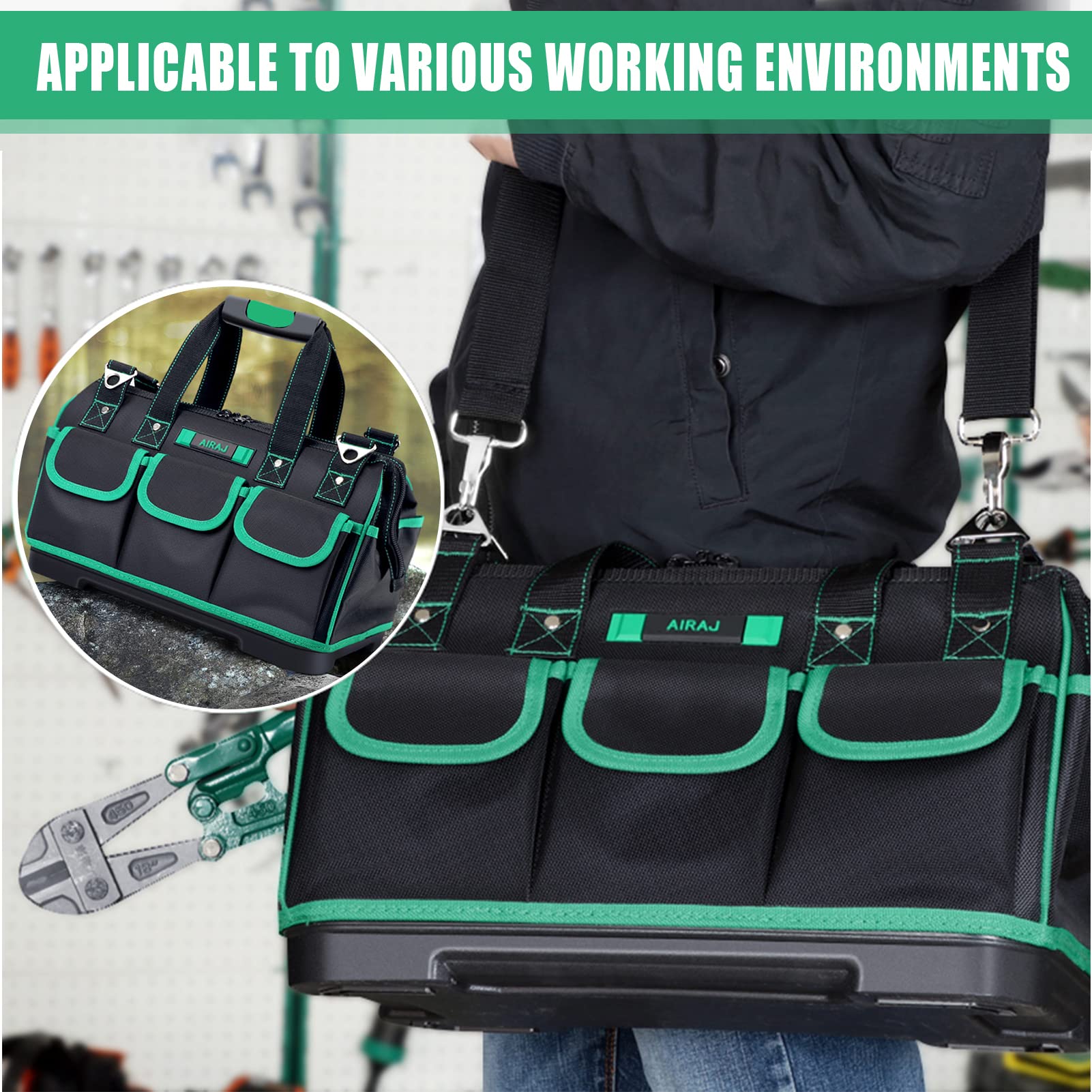 Buy AIRAJ 18-inch Tool Bag Organiser,Hard Base Wide Open Mouth Heavy ...