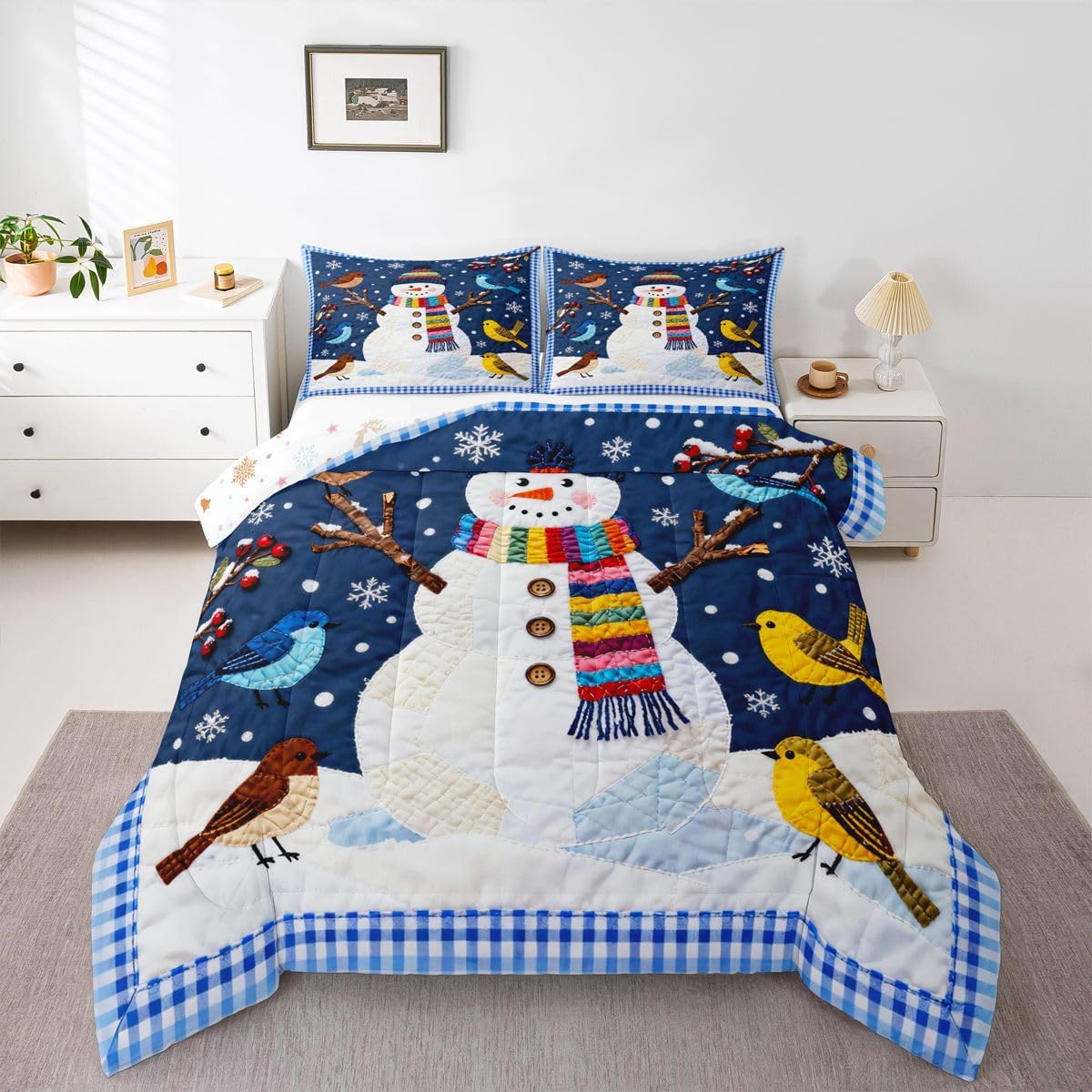Amazon.com: Cartoon Snowman Bedding Sets Full Size,Merry Christmas Bird ...