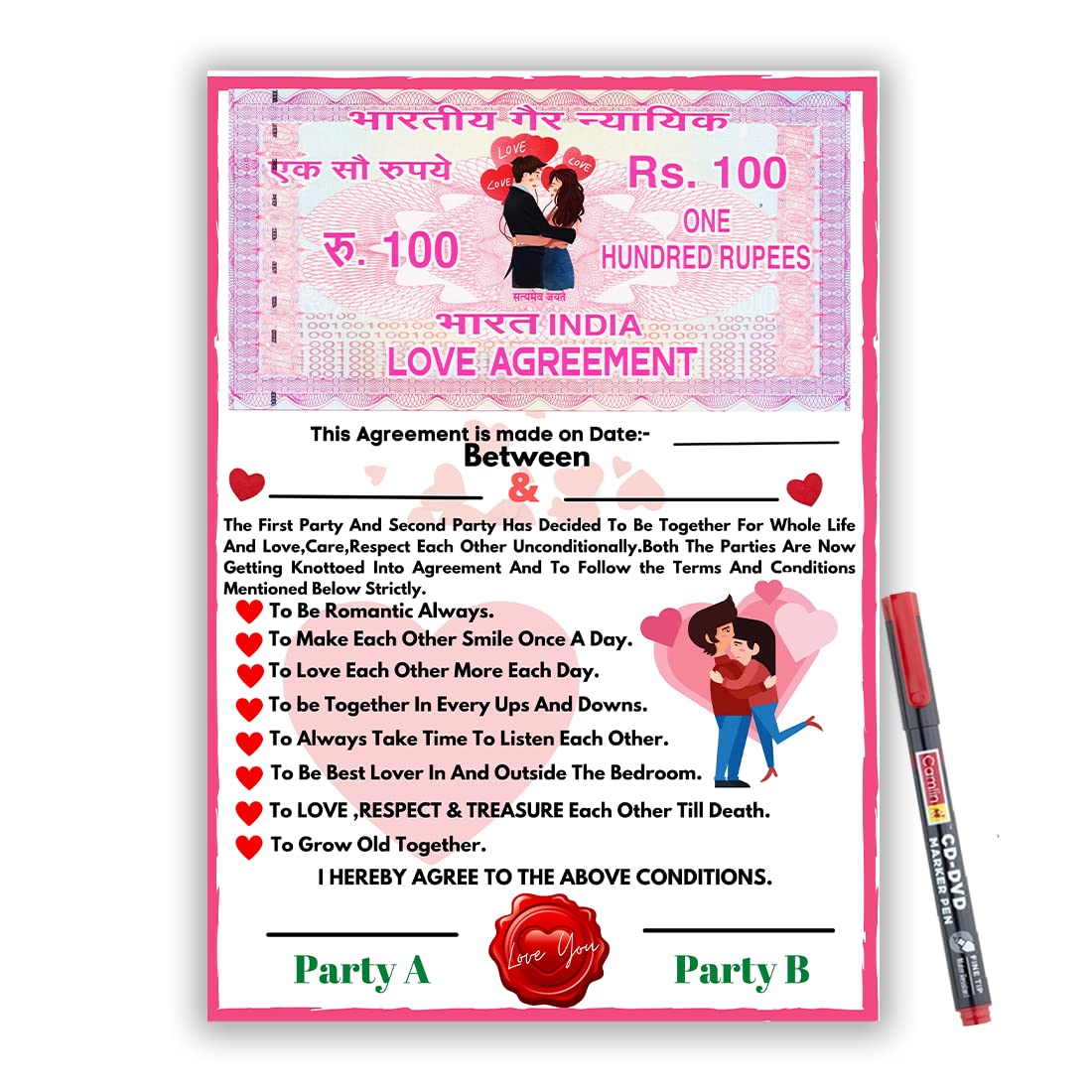 Generic Love Contract Agreement Card Certificate Girlfriend Card ...