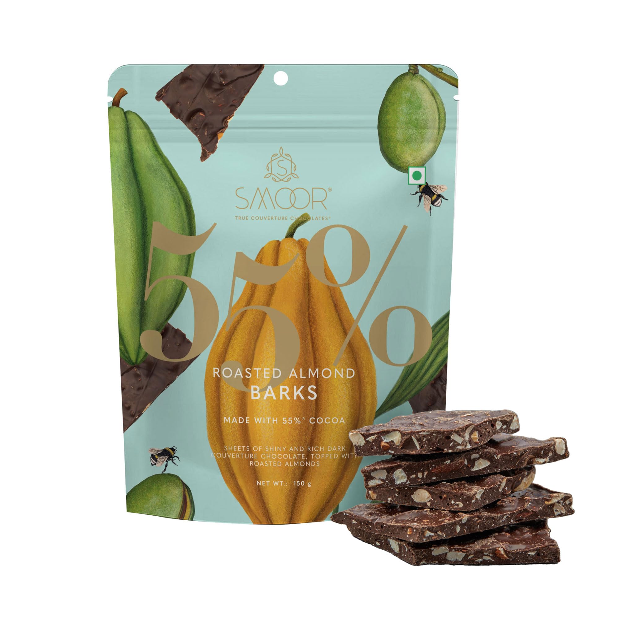 SMOOR Premium Roasted Almond Dark Chocolate Bark | 55% Cocoa Couverture ...
