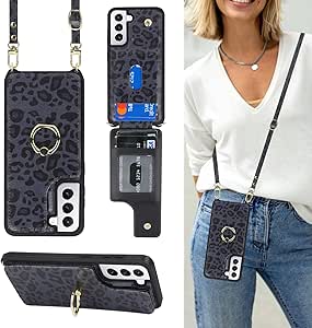 Amazon.com: Lipvina for Samsung Galaxy S21 FE Case with Card Holder and Strap for Women ...