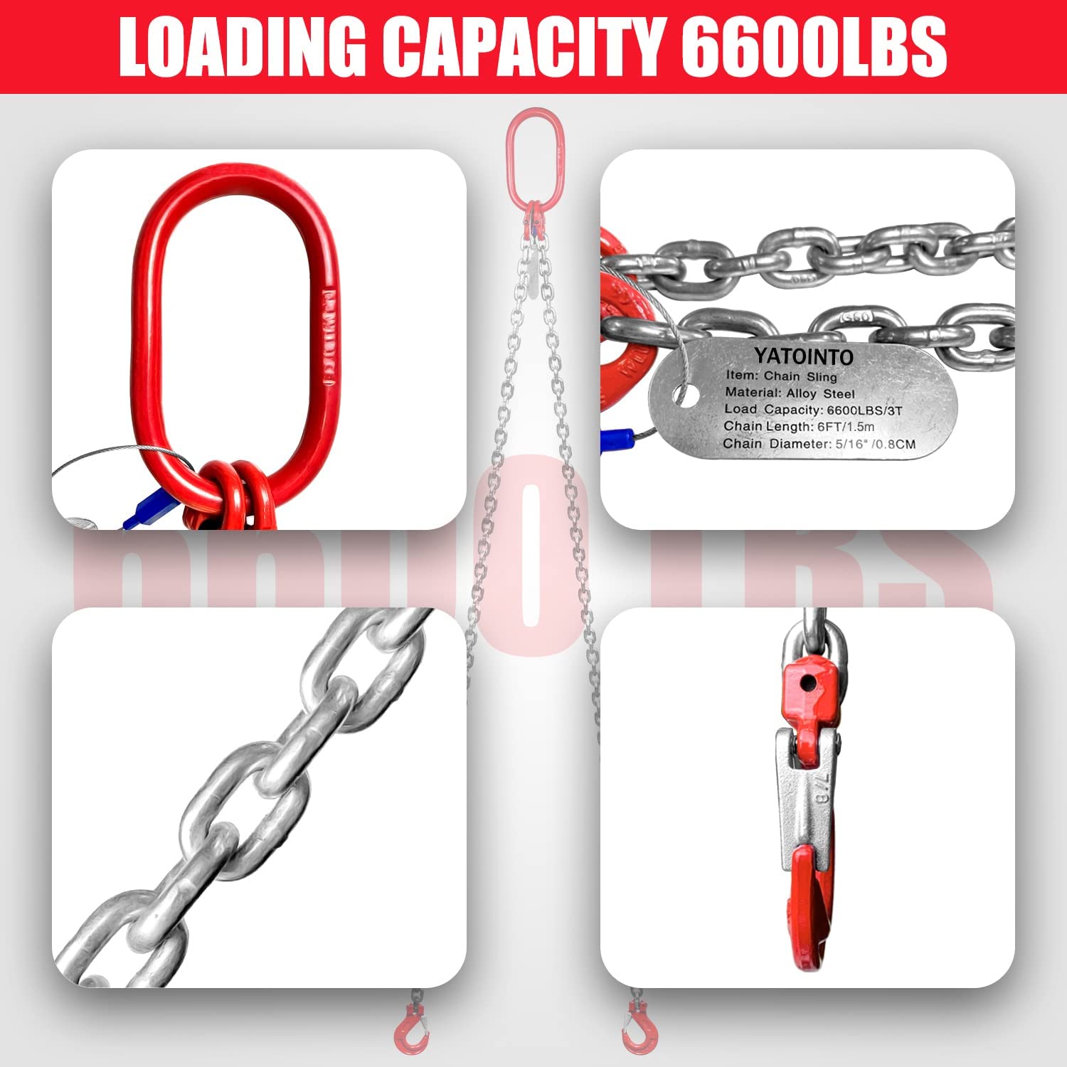 Snapklik.com : YATOINTO 6600LBS Double Leg Chain Sling