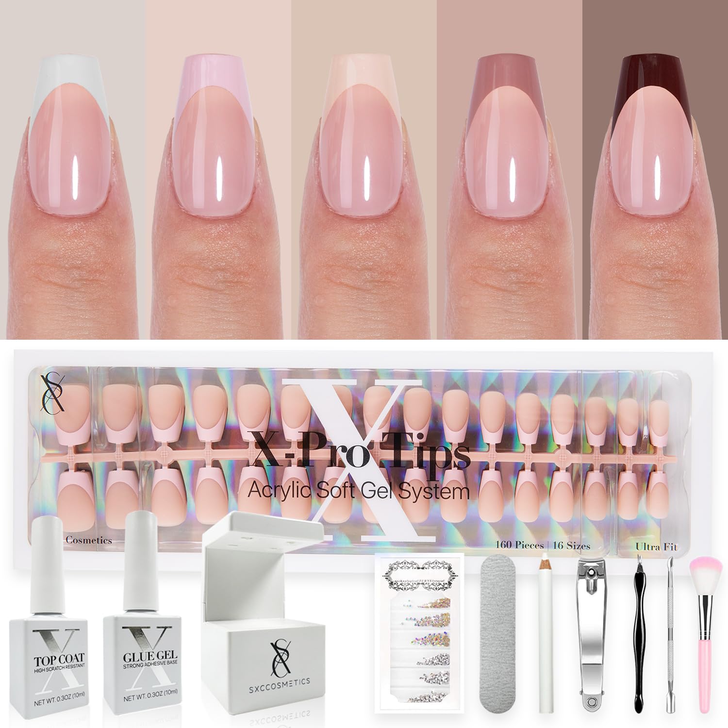 Amazon.com: SXC Cosmetics French Tip Press On Nails - Skin Tone Nude ...