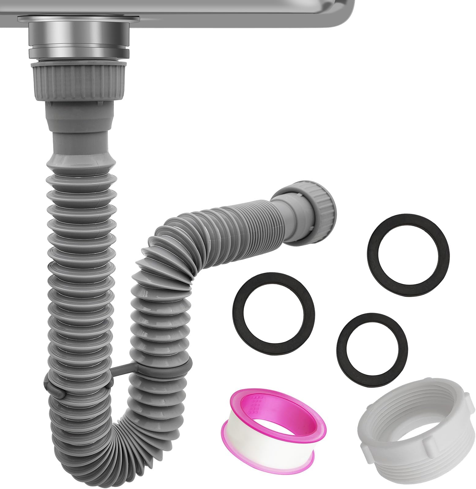Flexible Sink Drain Pipe 1 1/2" 1 1/4" Sink P Trap (1 1/4 to 1 1/2 ...