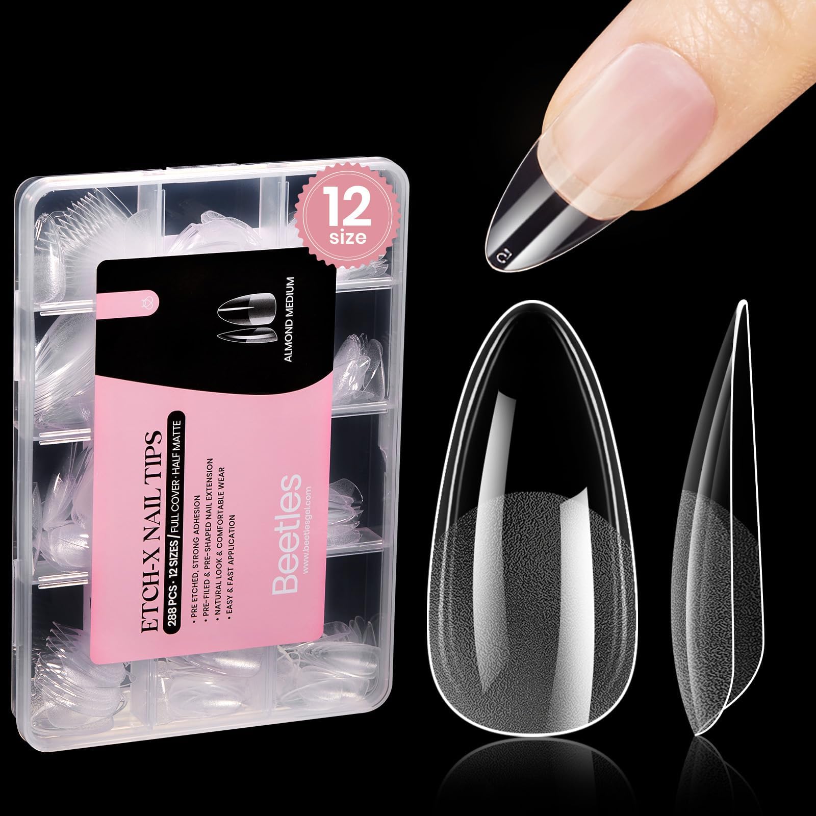 Amazon.com: Beetles Gel Nail Tips Medium Almond Etch X Nail Tips, 12 ...