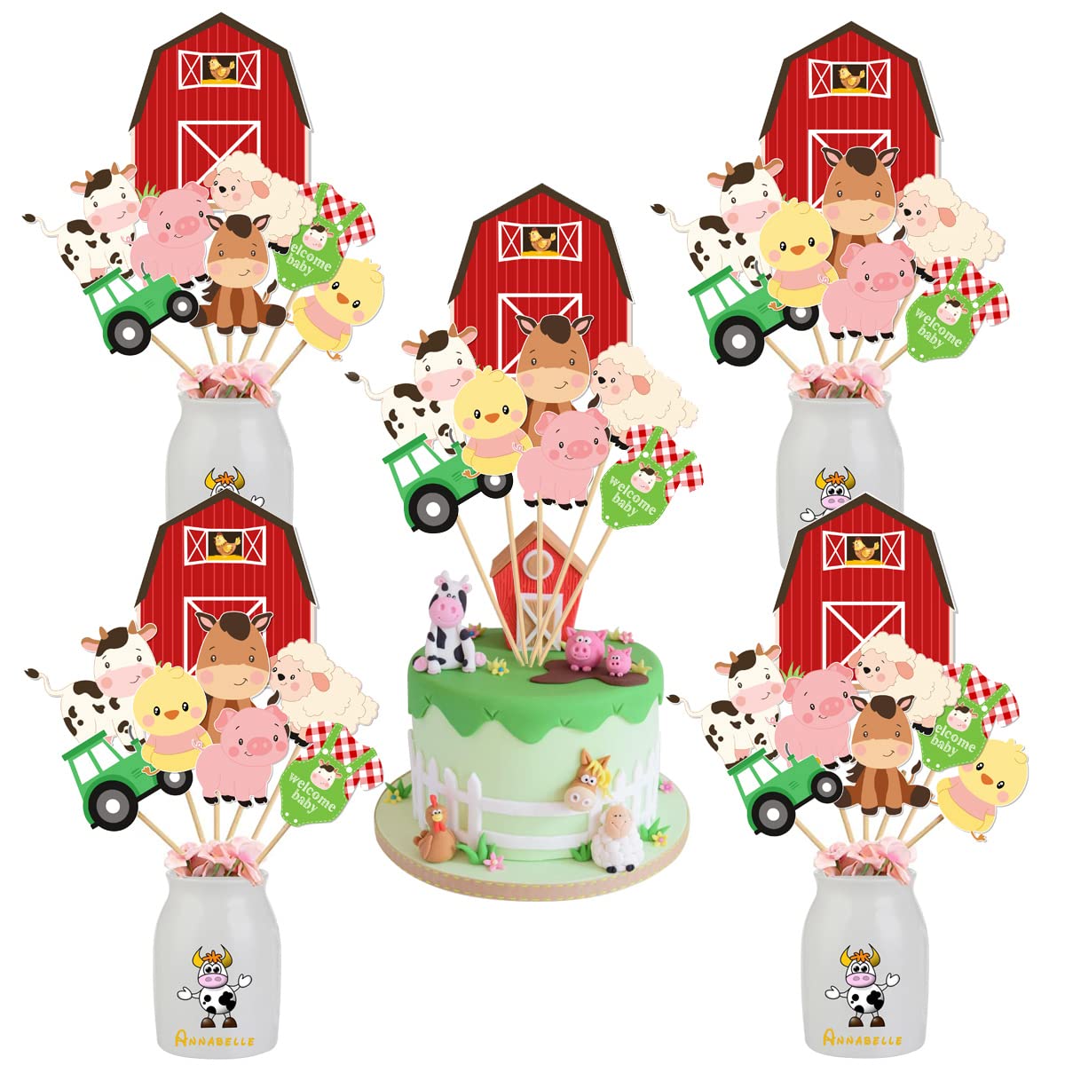 Farm Animal Baby Shower Centerpiece Sticks Red Farm Theme Table ...