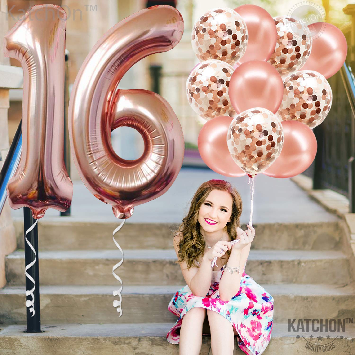Rose Gold 16 Balloon Numbers for 16th Birthday - Large 40 Inch, Number ...