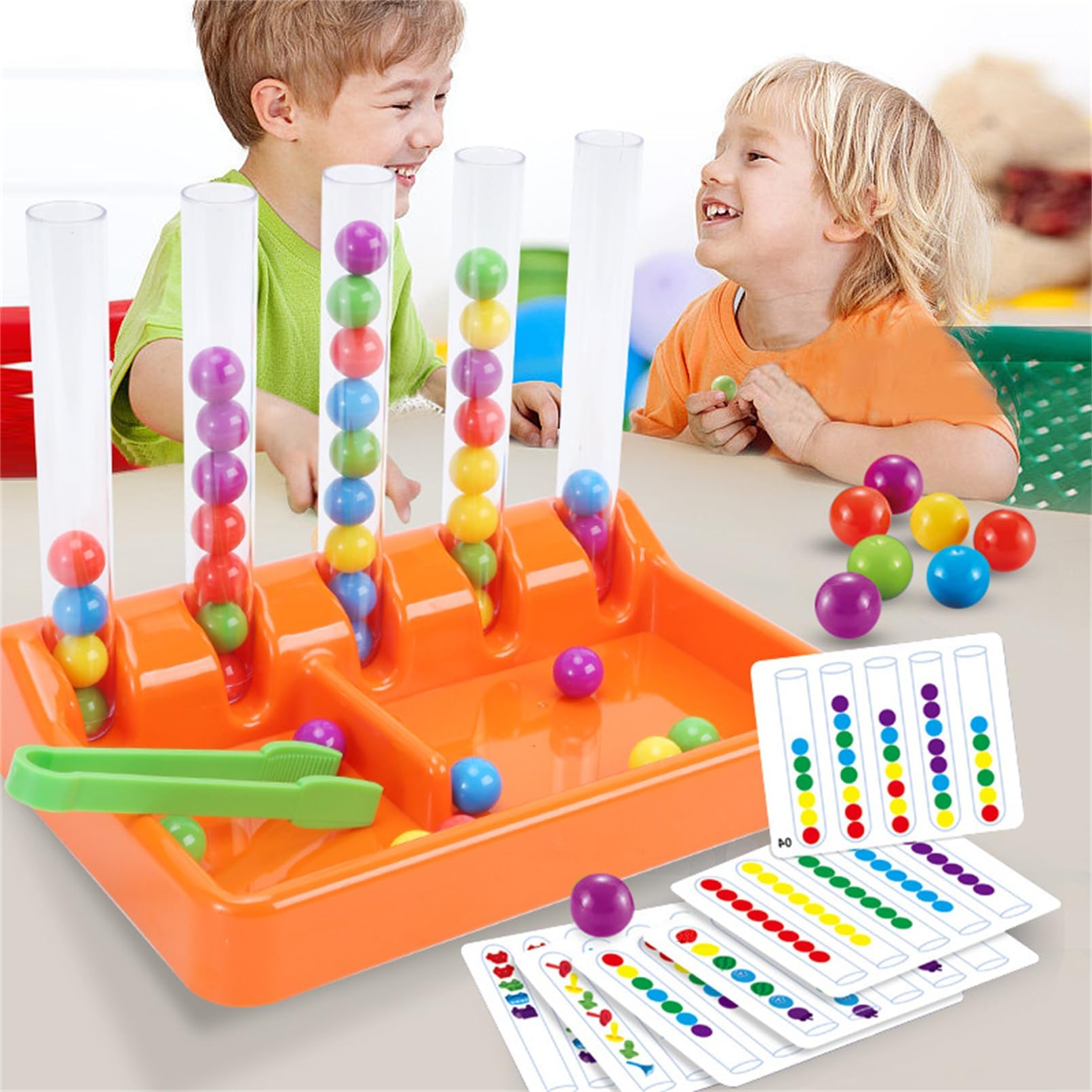 AM ANNA Color Sorting Toys for Toddlers 1-3,Rainbow Beads Matching Set ...